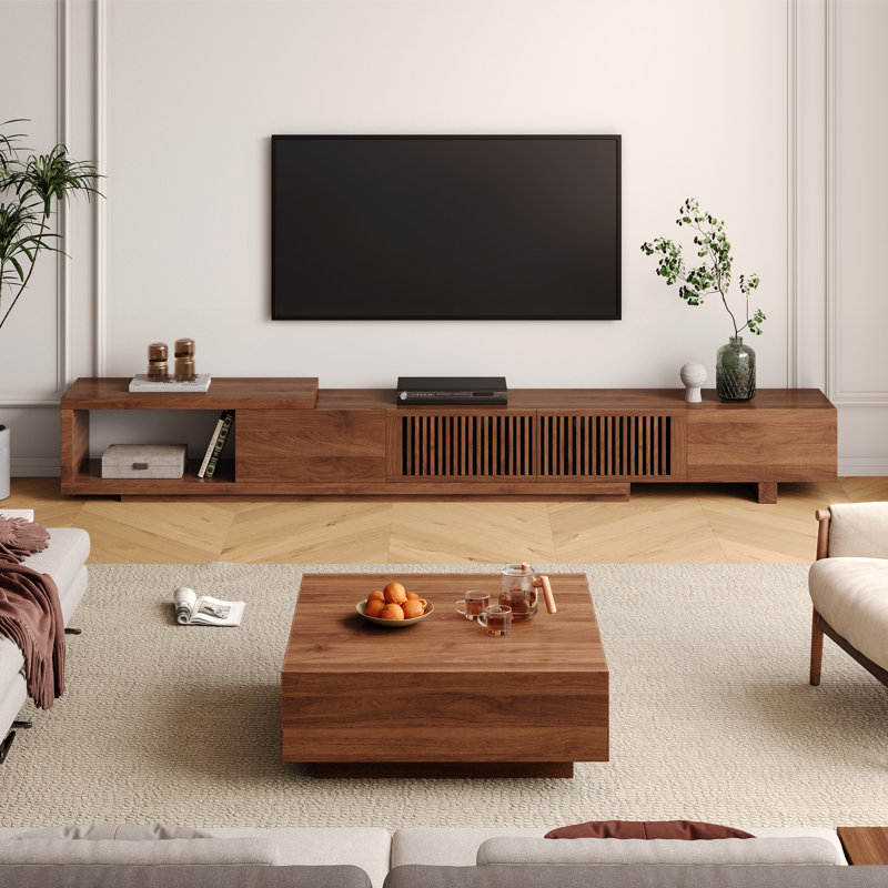 Latitude Run® Aashu 78"-103" Retracted Extendable TV Stand -Mid Century Modern Walnut TV Stand ...